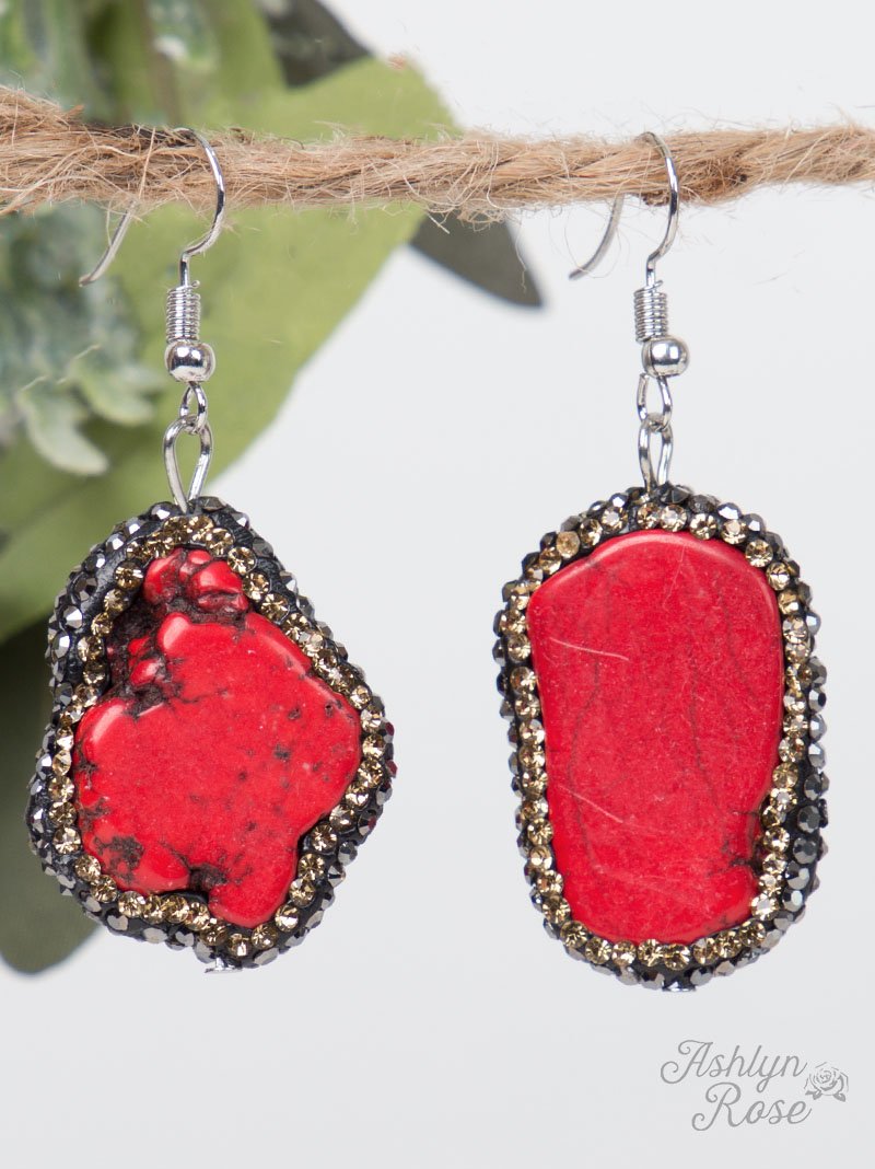 Ready to Rock Red Stone Drop Earrings with Honey Crystal Accents, Silv ...